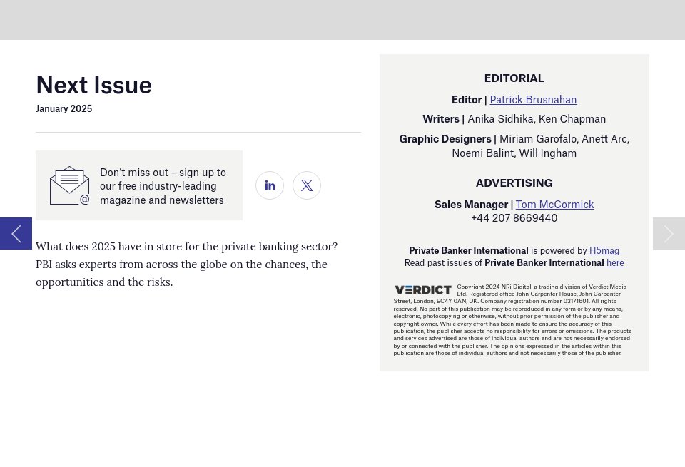 Next issue - Private Banker International | Issue 38 | November 2024